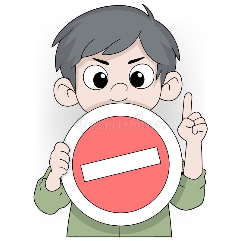 Cartoon Boy Holding No Entry Sign Illustration Stock Vector ...