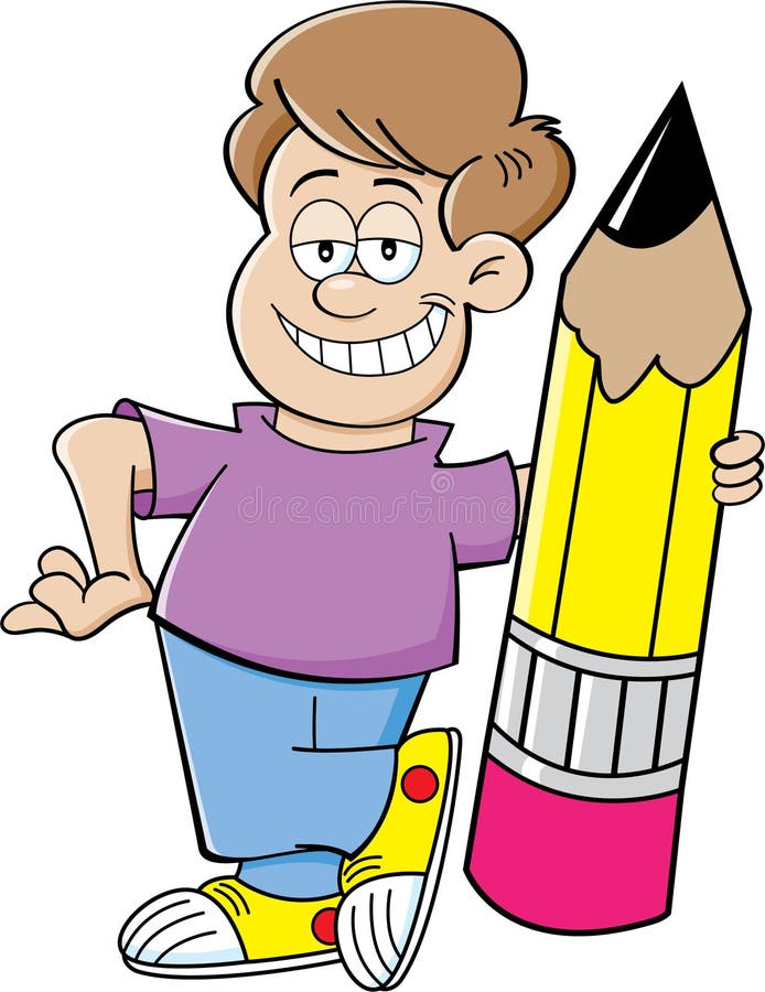 Cartoon Boy Holding a Pencil Stock Vector - Illustration of funny, clip ...