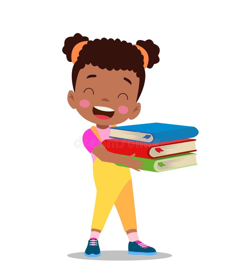 Cartoon Boy Holding a Pile of Books Stock Illustration - Illustration ...