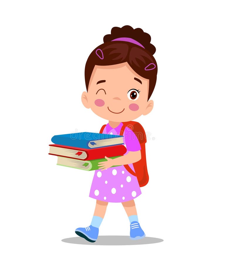 Cartoon Boy Holding a Pile of Books Stock Illustration - Illustration ...