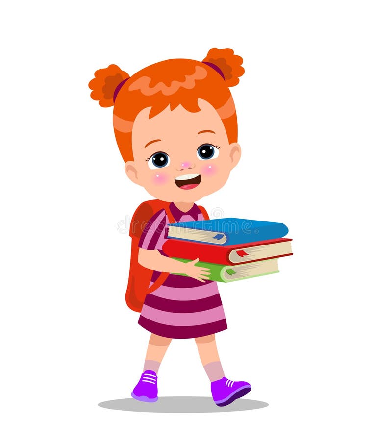 Cartoon Boy Holding a Pile of Books Stock Illustration - Illustration ...