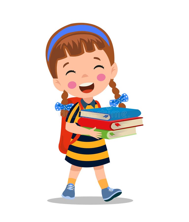 Cartoon Boy Holding a Pile of Books Stock Illustration - Illustration ...