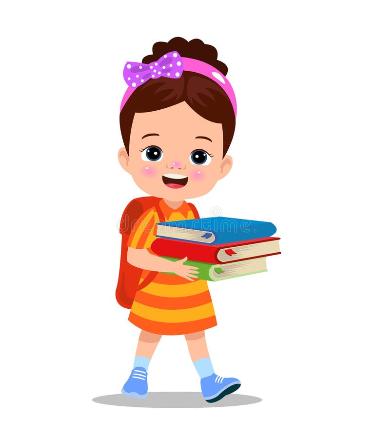 Cartoon Boy Holding a Pile of Books Stock Illustration - Illustration ...