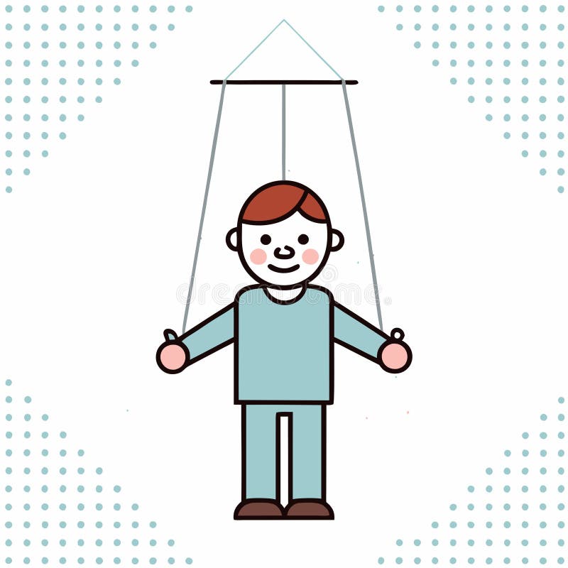 A Cartoon of a Boy Holding a Puppet with a String Stock Illustration ...