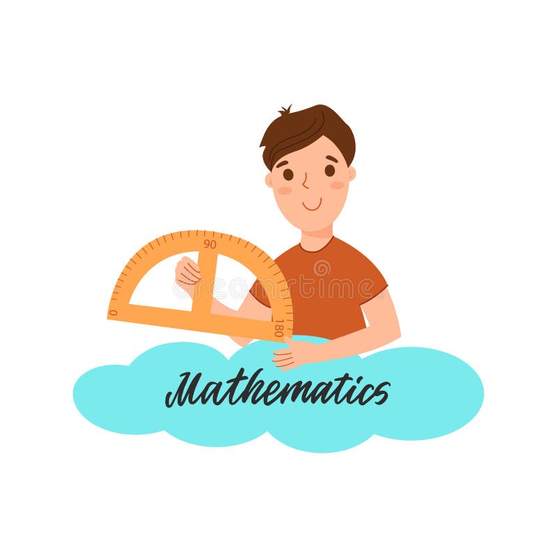 This is a Cartoon Boy Holding a Ruler in Math Class. Mathematics ...