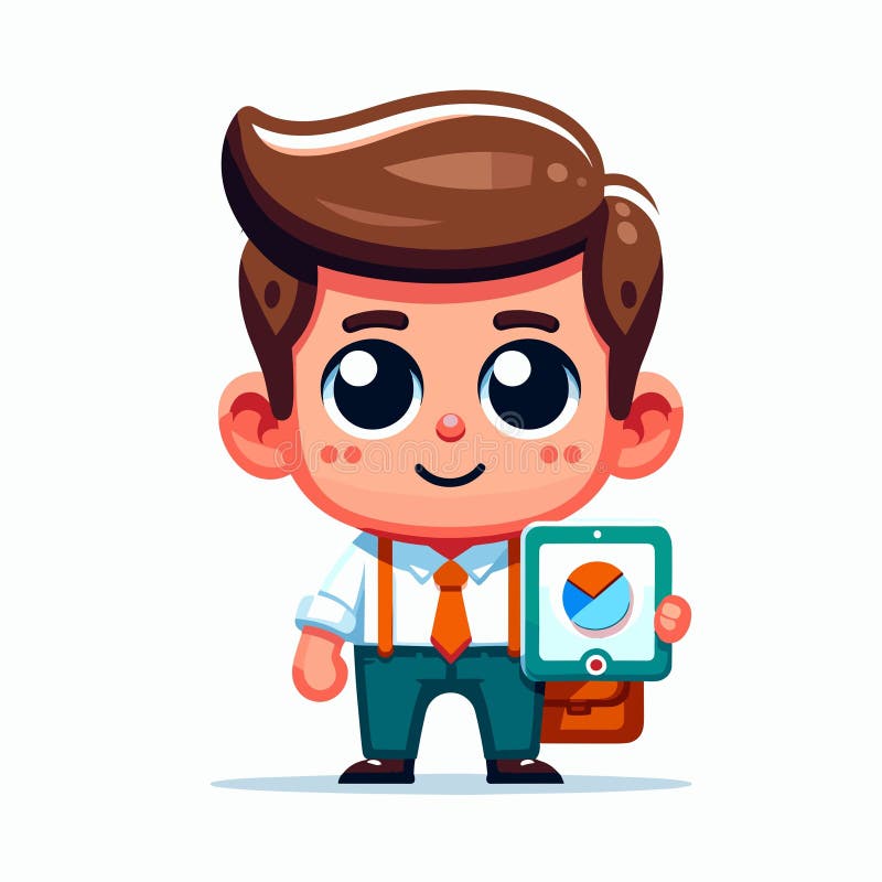 A Cartoon Boy is Holding a Tablet and Smiling Stock Illustration ...