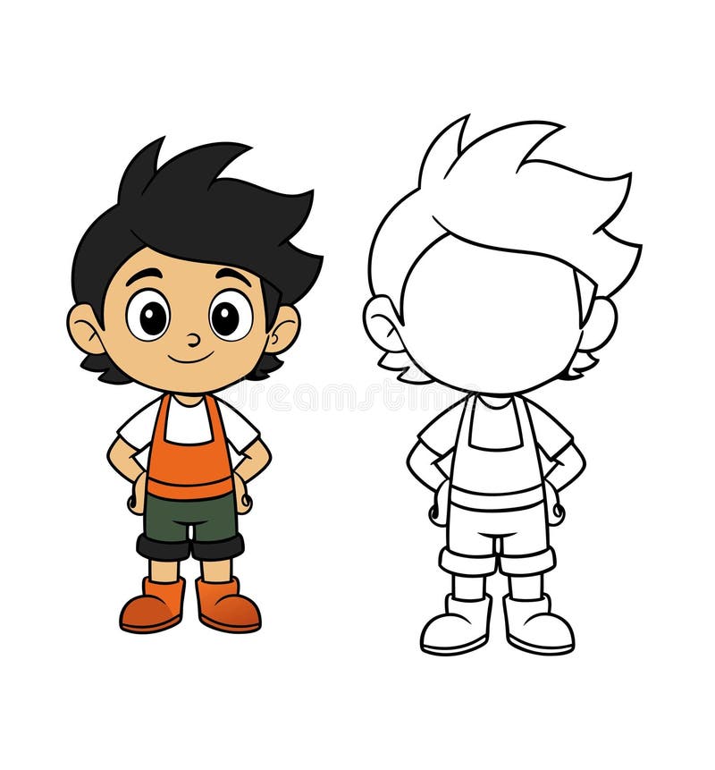 Cartoon Boy Illustration with Apron and Hands-on-Hips Pose Stock Vector ...