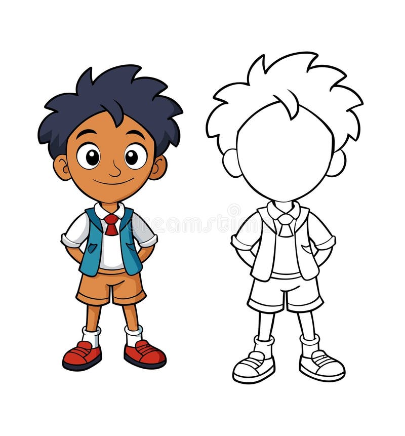 Cartoon Boy Illustration Standing with Hands Behind Back Stock Vector ...