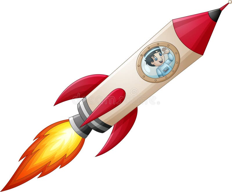 Cartoon Boy Inside a Pencil Shape Rocket Stock Vector - Illustration of ...