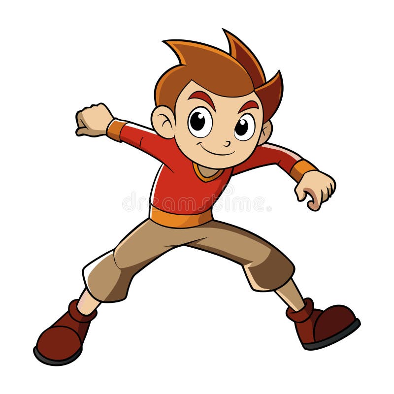 Cartoon Boy Jumping with Energy and a Big Smile Stock Illustration ...