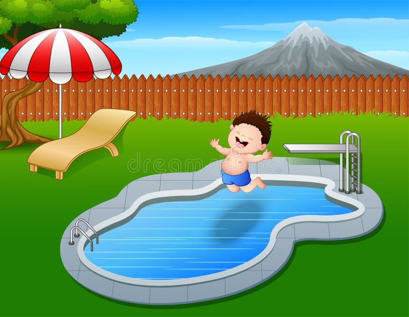 Cartoon Boy Jumping in Swimming Pool Stock Vector - Illustration of ...