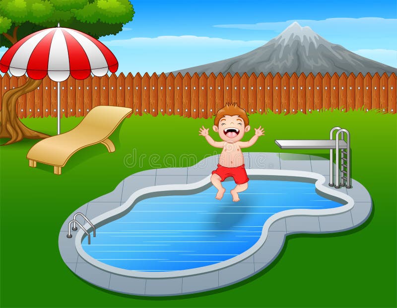 Cartoon Boy Jumping in Swimming Pool Stock Vector - Illustration of ...