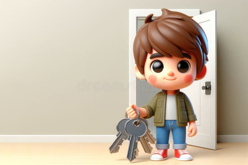 Cartoon Boy with Keys. Space for Text. Stock Image - Image of cute ...