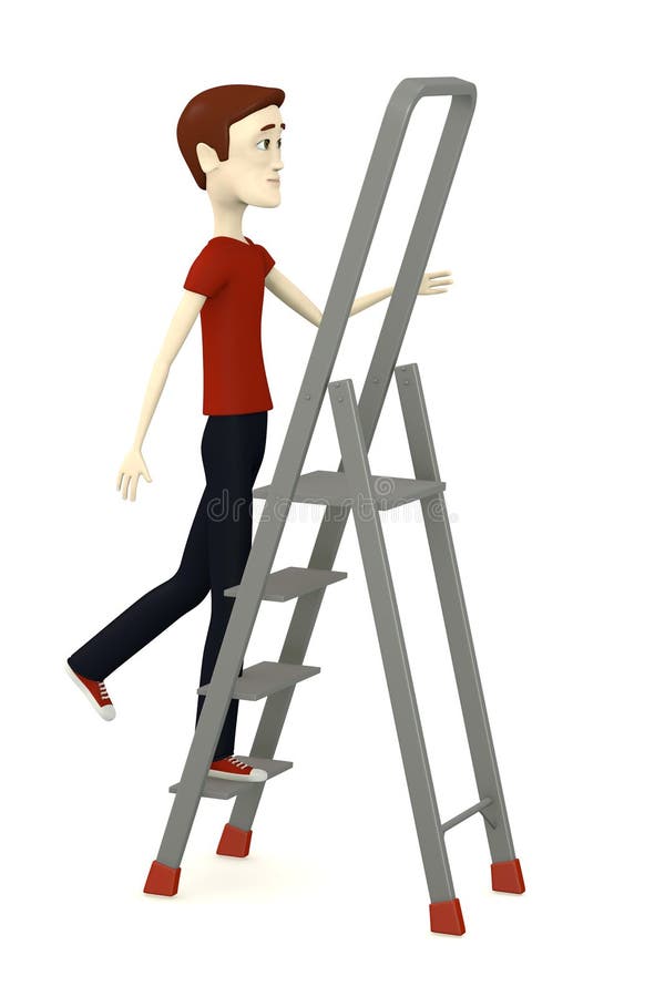 Cartoon boy on a ladder stock illustration. Illustration of climb ...