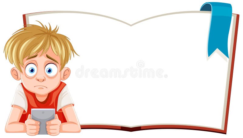 A Boy Looking Tired with Book and Game Stock Vector - Illustration of ...