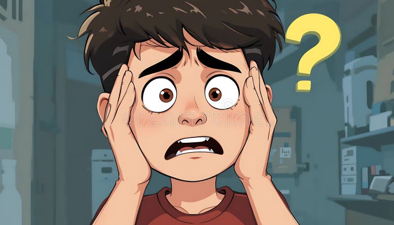 Worried Boy Cartoon with Question Mark Expressing Confusion and Concern ...