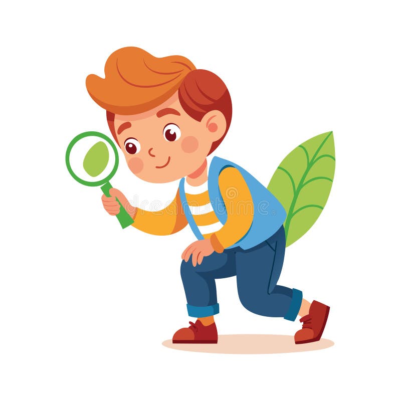 Cartoon Boy with Magnifying Glass Exploring, Curiosity and Discovery ...
