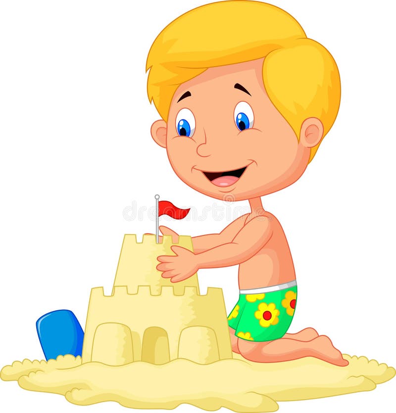 Cartoon Boy Making Sand Castle Stock Vector - Image: 45673910