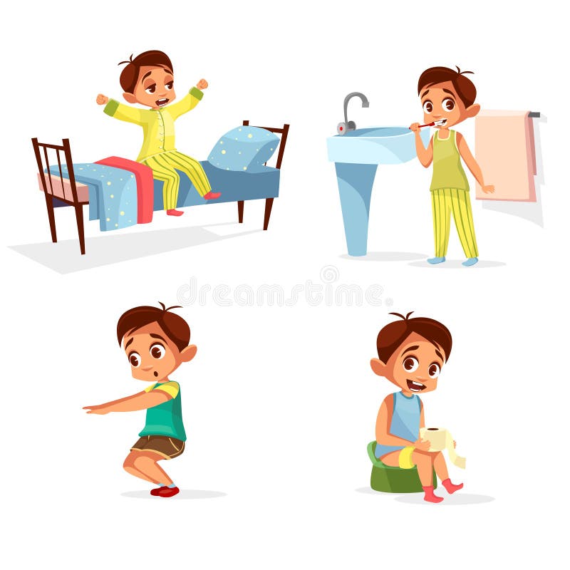 Cartoon Boy daily Morning Routine Activity Stock Illustration ... Cartoon Boy daily Morning Routine Activity Stock Illustration ...