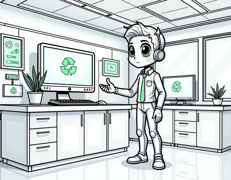 Cartoon Boy in Office Promoting Recycling Stock Illustration ...