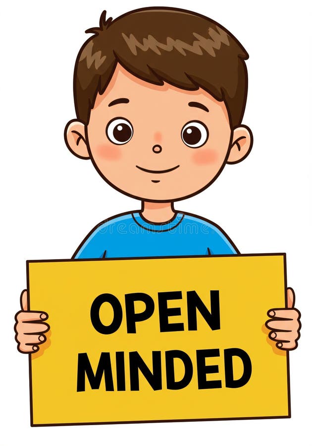 Cartoon Boy with Open Minded Sign Stock Illustration - Illustration of ...