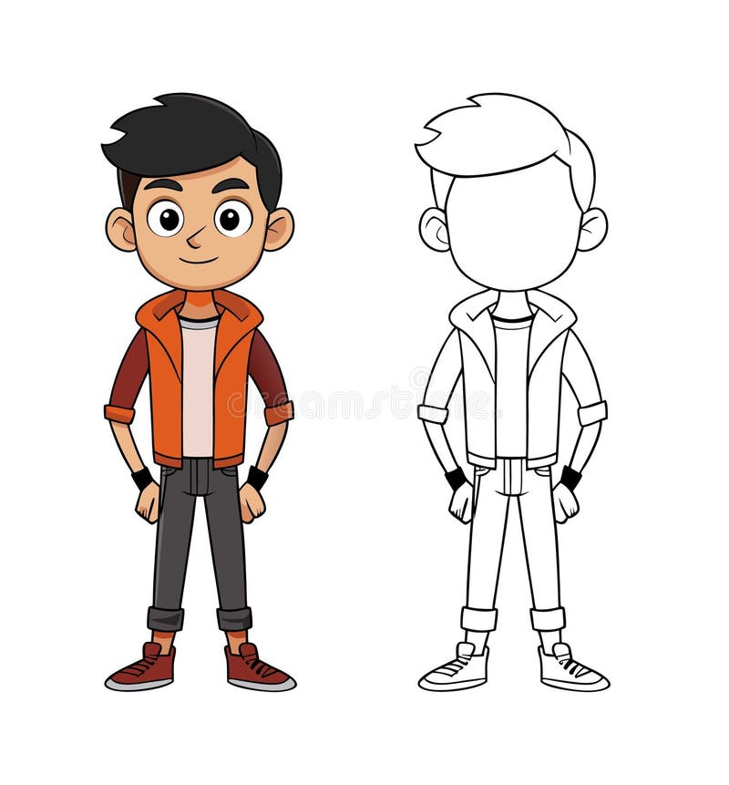 Cartoon Boy with Orange Jacket Vector Illustration Stock Vector ...