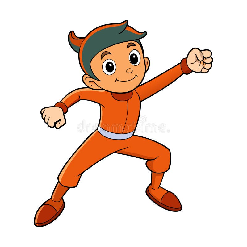 Cartoon Boy in an Orange Suit about To Punch Stock Illustration ...