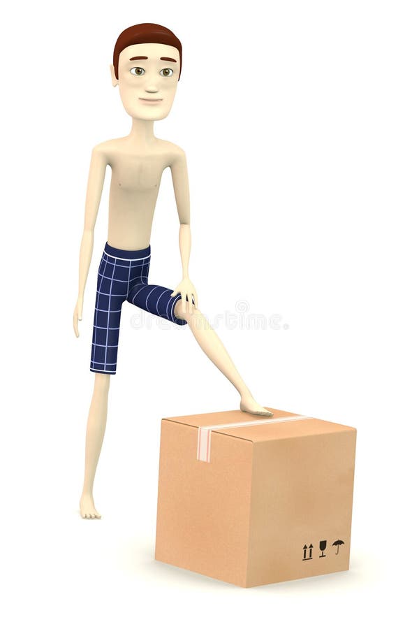 Cartoon boy with package stock illustration. Illustration of render ...