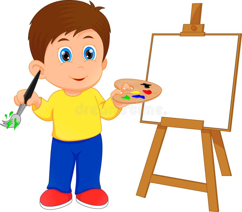 Cartoon boy painting stock vector. Illustration of caucasian - 95044652