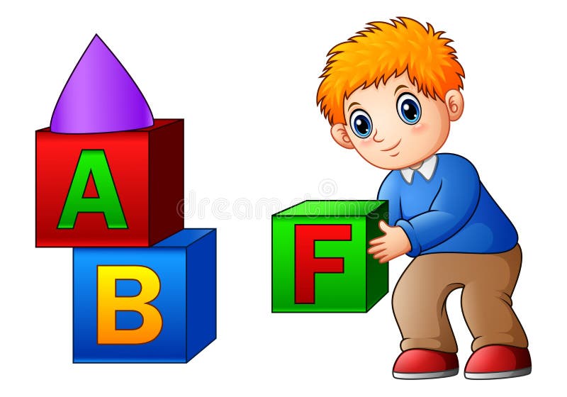 Cartoon Boy Playing with Alphabet Cubes Stock Vector - Illustration of ...