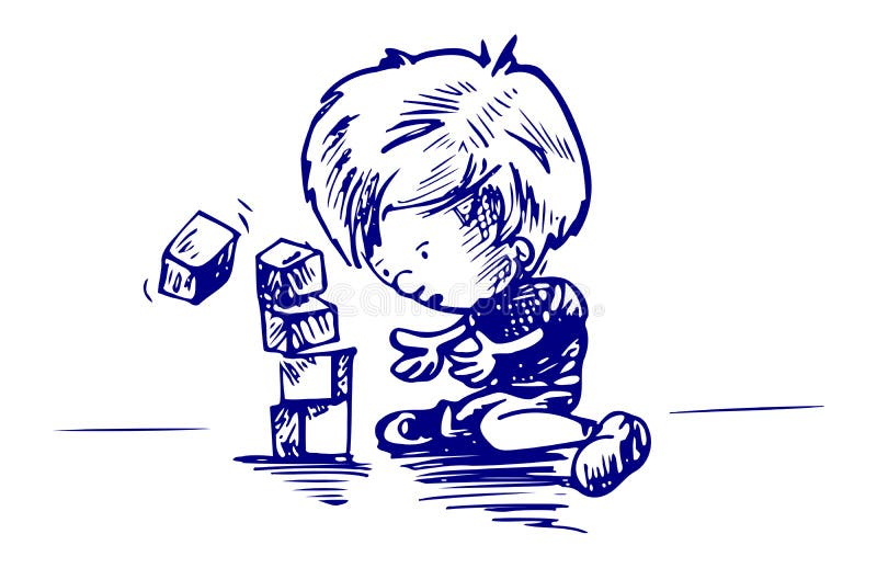Cartoon of a Boy Playing with Blocks Stock Illustration - Illustration ...