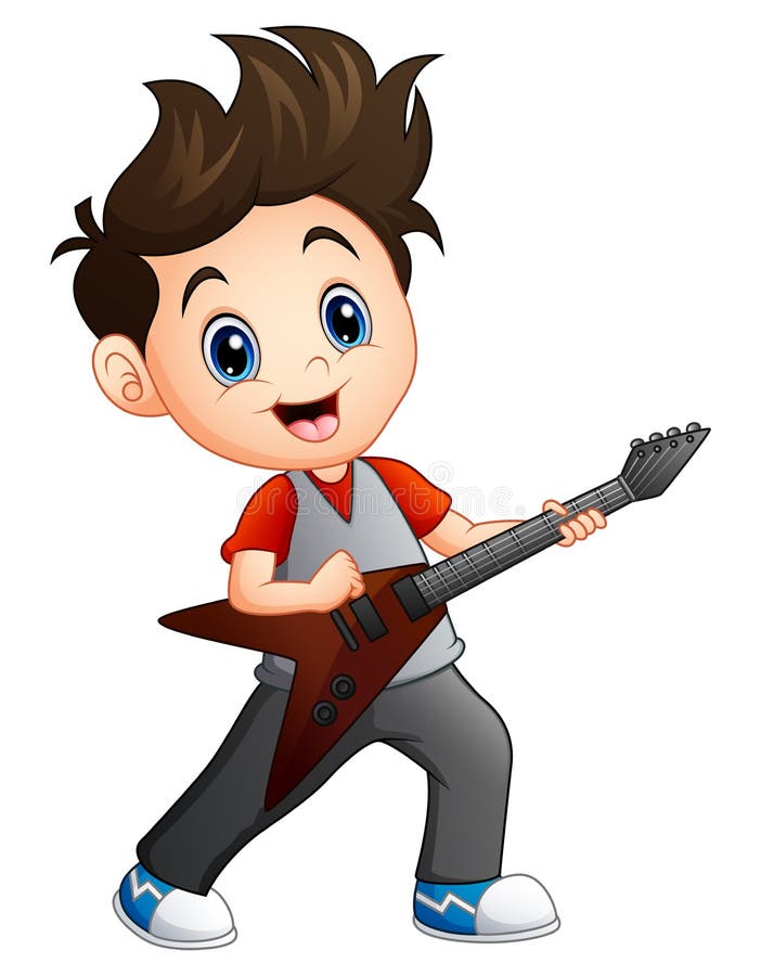 Cartoon Boy Playing Electric Guitar Stock Vector - Illustration of ...