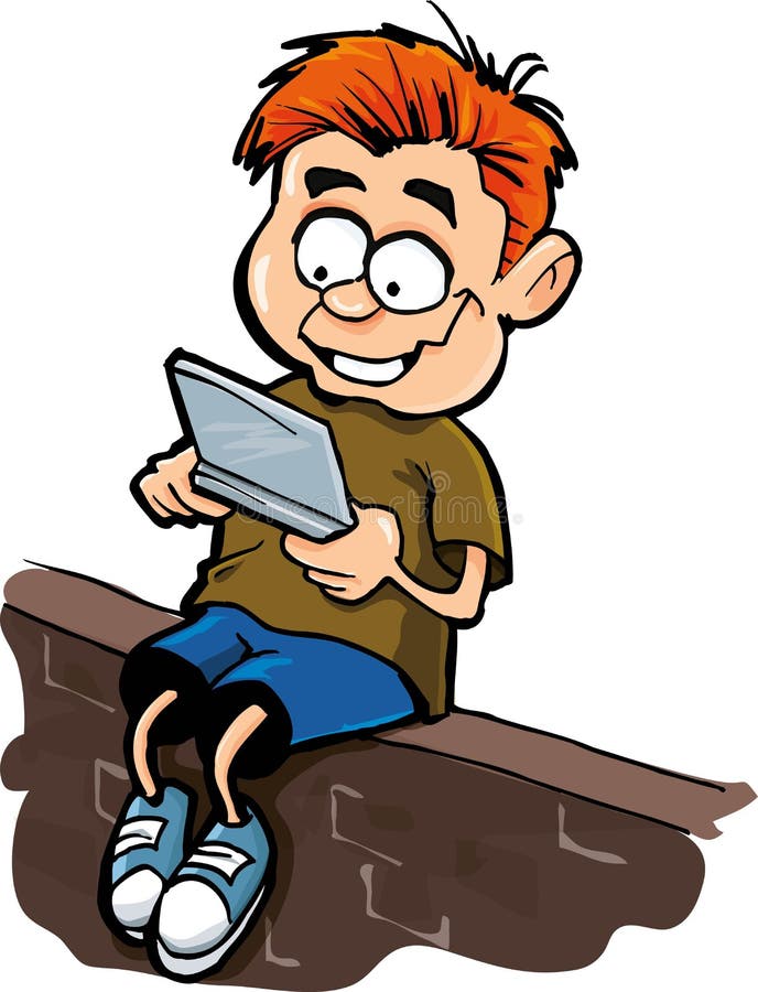 Cartoon of Boy Playing a Hand Held Computer Gamer Stock Vector ...