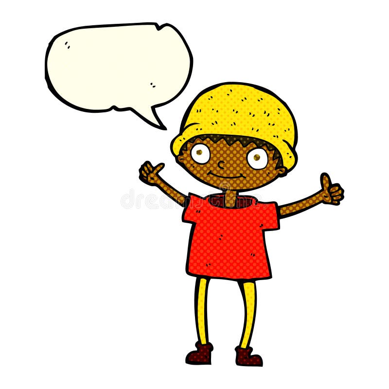 Cartoon Boy with Positive Attitude with Speech Bubble Stock ...