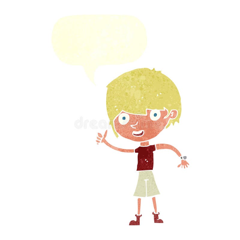 Cartoon Boy with Positive Attitude with Speech Bubble Stock ...