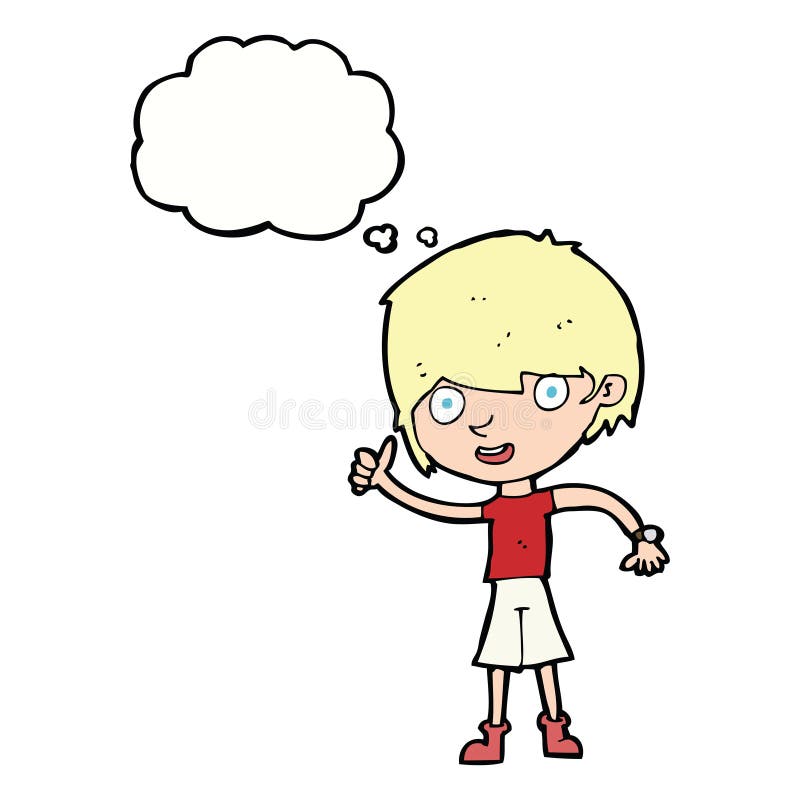Cartoon Boy with Positive Attitude with Thought Bubble Stock ...