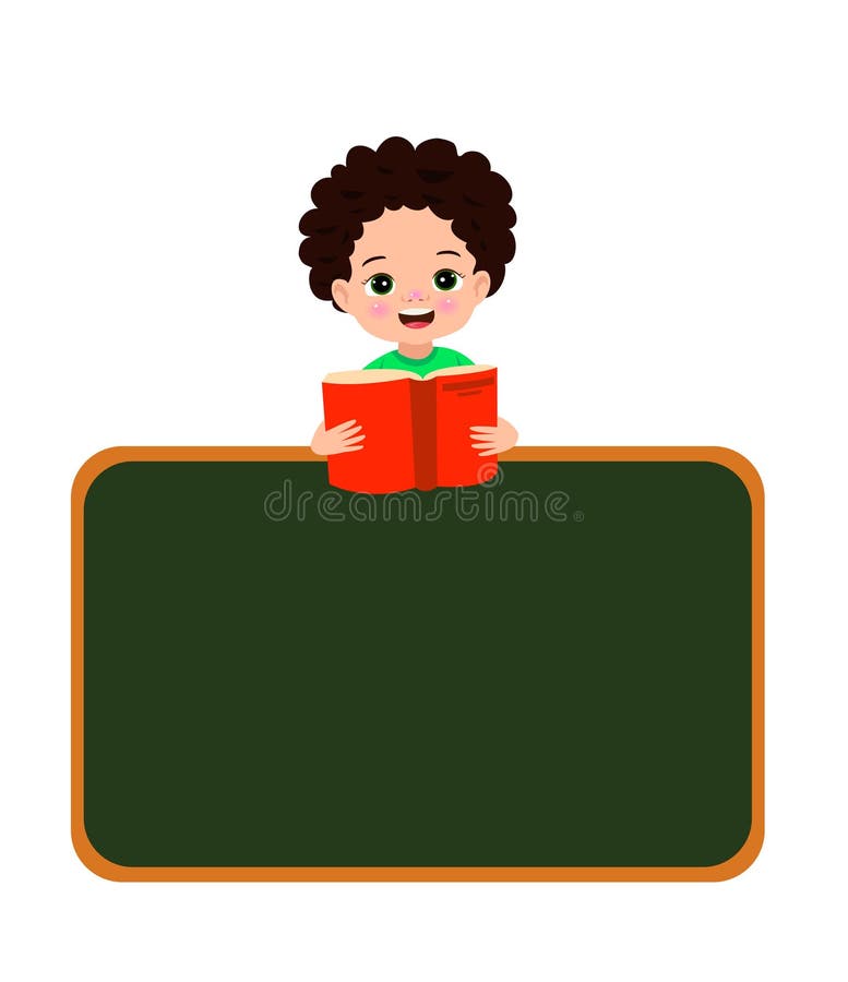 Cartoon Boy Reading a Book on the Board Stock Illustration ...