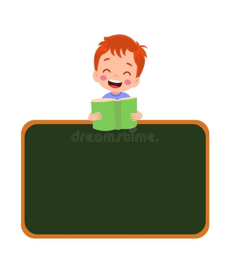 Cartoon Boy Reading a Book on the Board Stock Illustration ...
