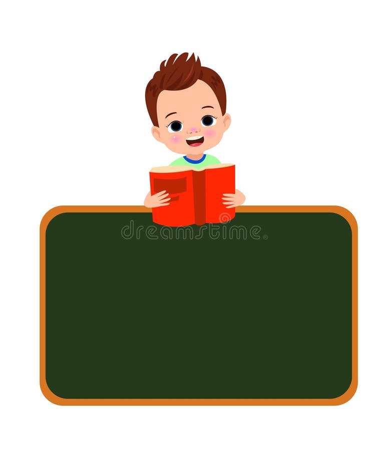 Cartoon Boy Reading a Book on the Board Stock Illustration ...