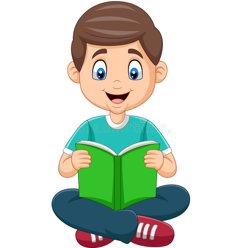 Cartoon boy reading a book stock vector. Illustration of knowledge ...
