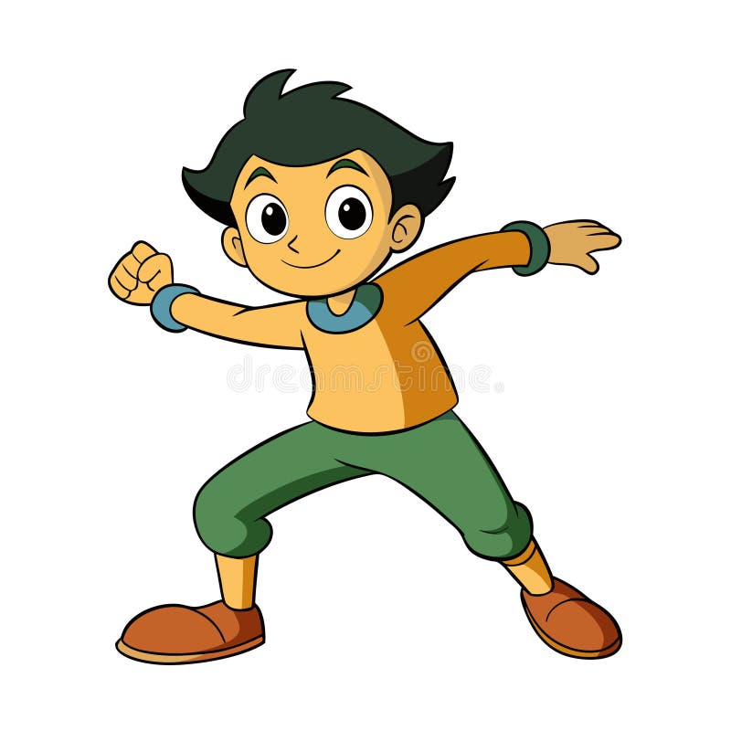 Cartoon Boy Ready for Action in Dynamic Pose Stock Illustration ...