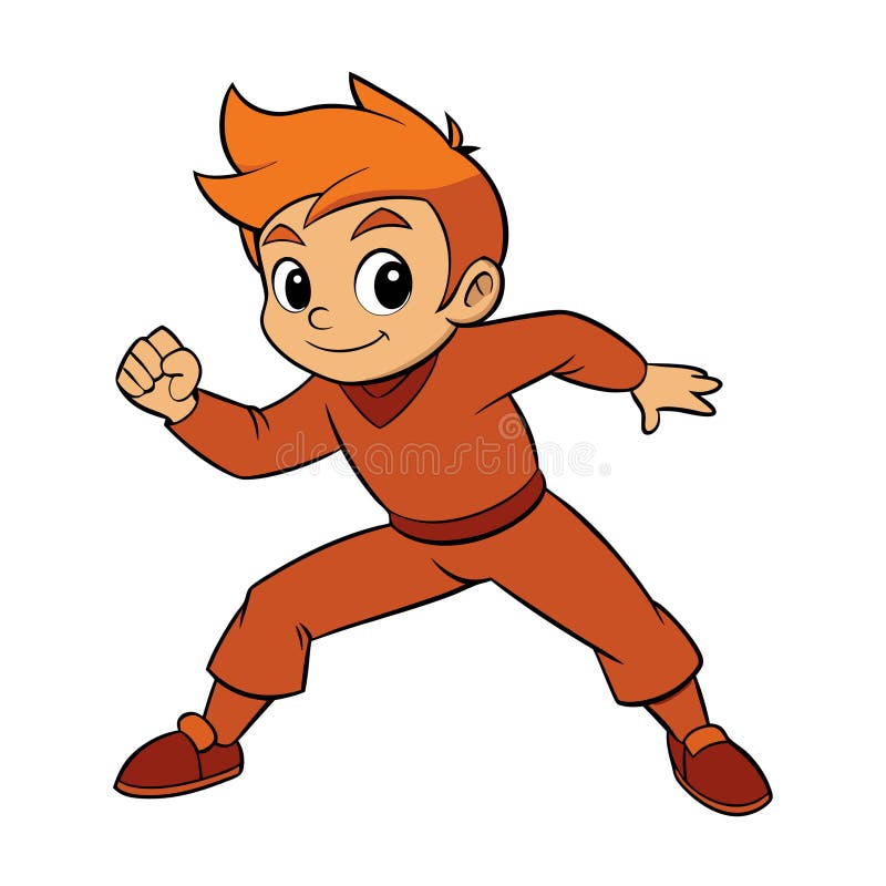Cartoon Boy Ready for Action in Fighting Pose Stock Illustration ...