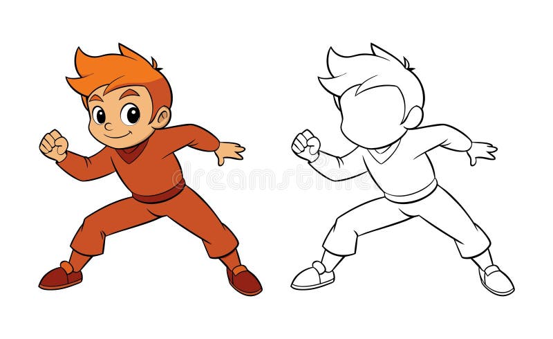 Cartoon Boy Ready for Action in Fighting Pose Stock Vector ...