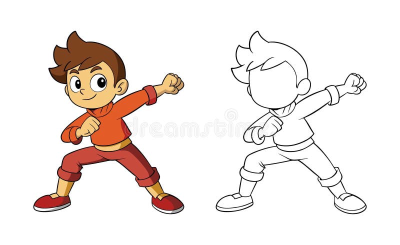 Cartoon Boy Ready for Action in Stance Position Stock Vector ...