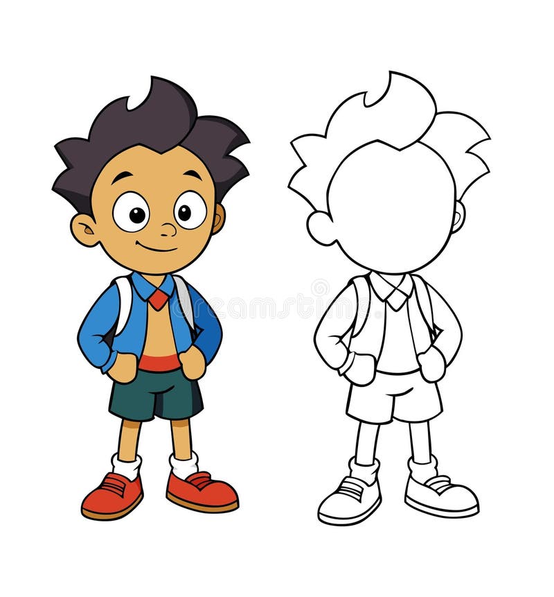 Cartoon Boy Ready for School with Backpack and Uniform Stock Vector ...