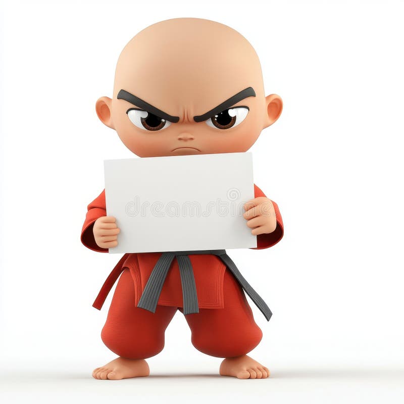 A Cartoon Boy in a Red Karate Uniform Holding a White Board Stock ...