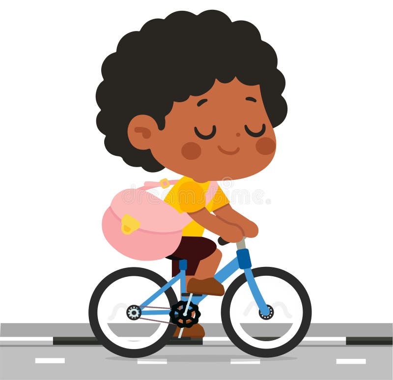Cartoon Boy Riding a Bicycle on the Road Stock Vector - Illustration of ...