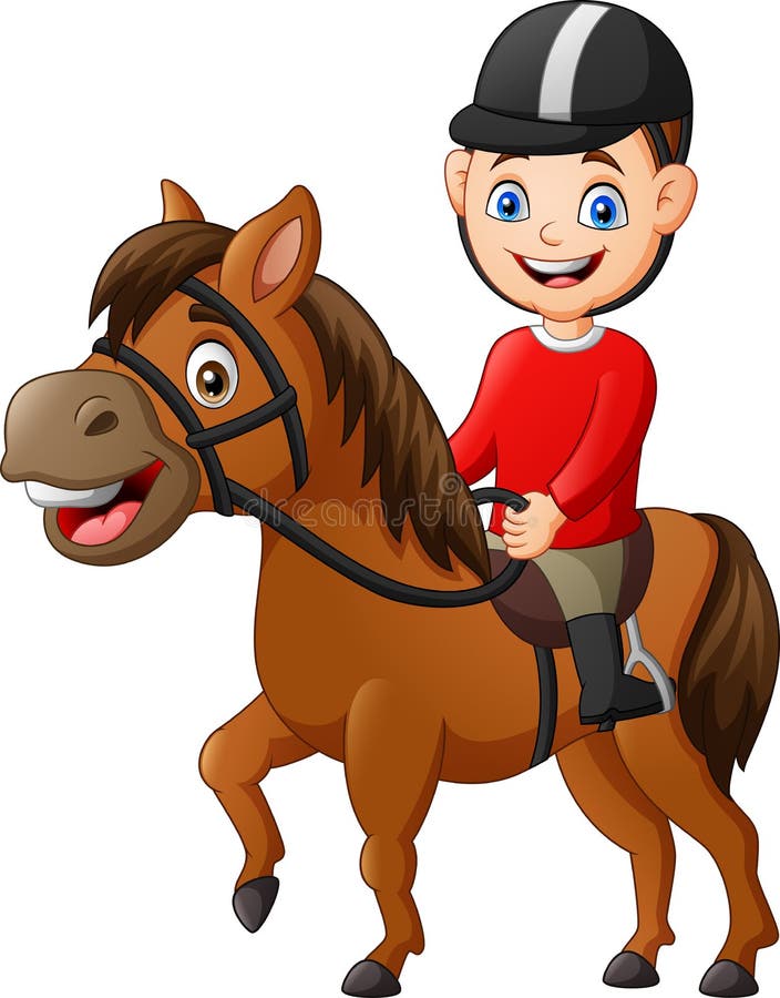 Cartoon boy riding horse stock illustration. Illustration of graphic ...