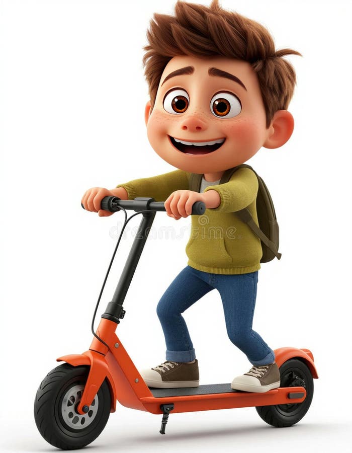 A Cartoon Boy is Riding a Scooter Stock Illustration - Illustration of ...