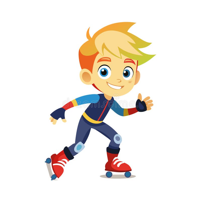 Cartoon Boy Roller Skating, Happy Child on Rollers Illustration, Vector ...